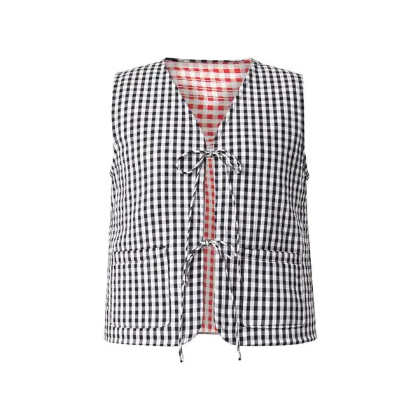 YUMI Gingham Reversible Cotton Waistcoat - Black