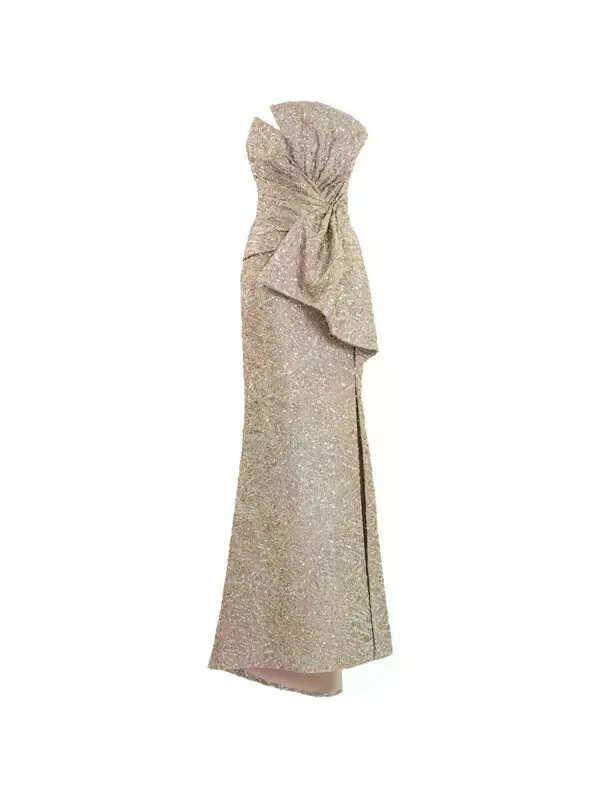 SAIID KOBEISY Brocade Bow Maxi Dress - Gold