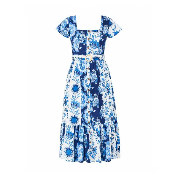 YUMI Floral Viscose Midi Shirt Dress With Matching Belt