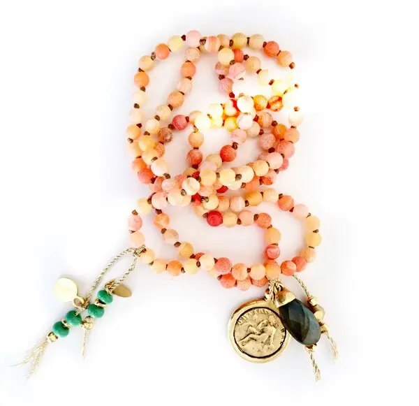 Persia Donà Jewelry Tangerine Quartz Gemstone Necklace With Vintage Brass Coin And Labradorite Charm - Orange