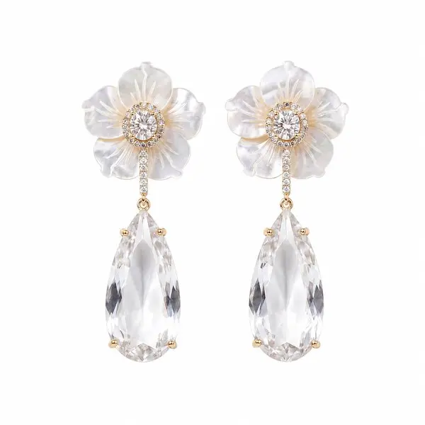 ORMIRO Sakura Dew Drop Earrings With Crystal And Zirconia - White