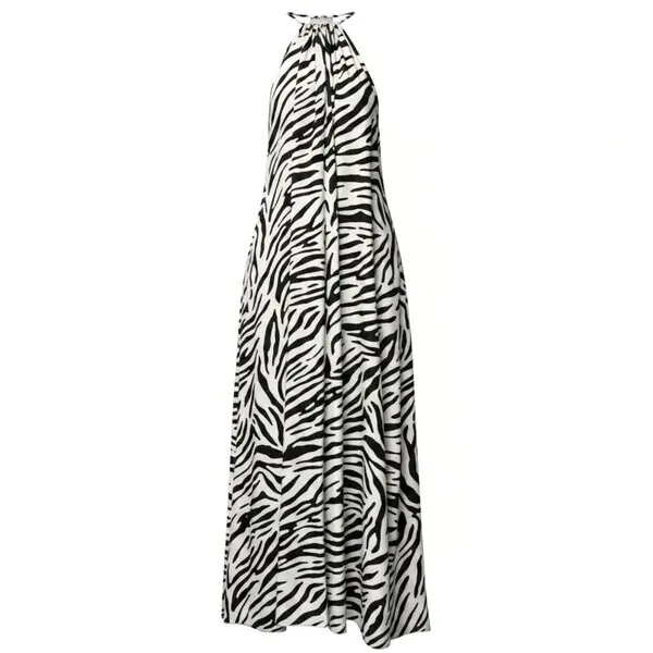 ALOMA STUDIO Zebra Print Halterneck Maxi Dress - Black/white
