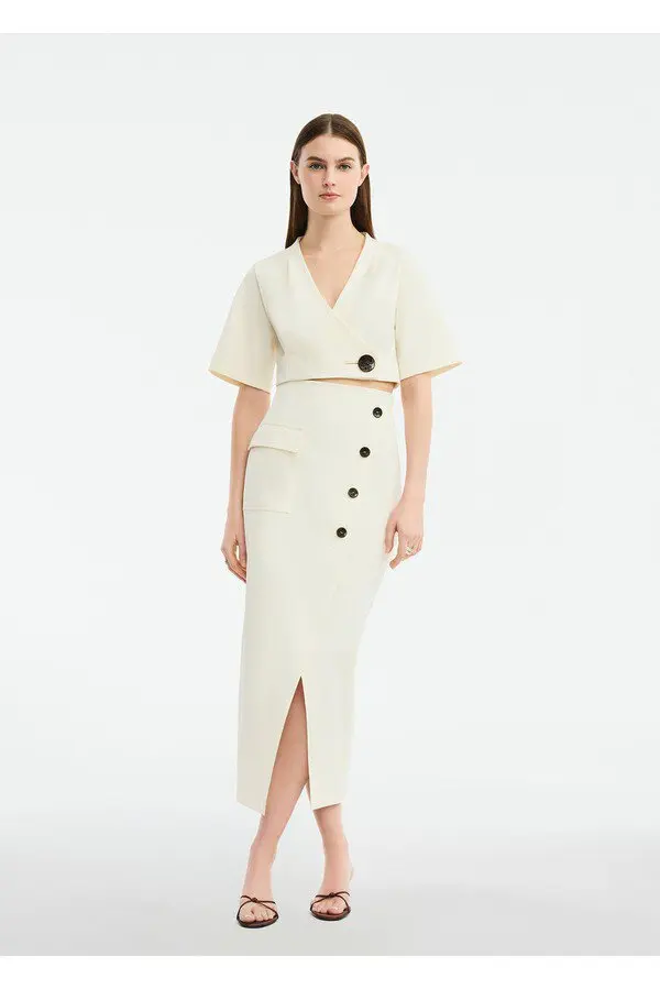Lela Rose Stretch Cotton Asymmetrical Skirt - White