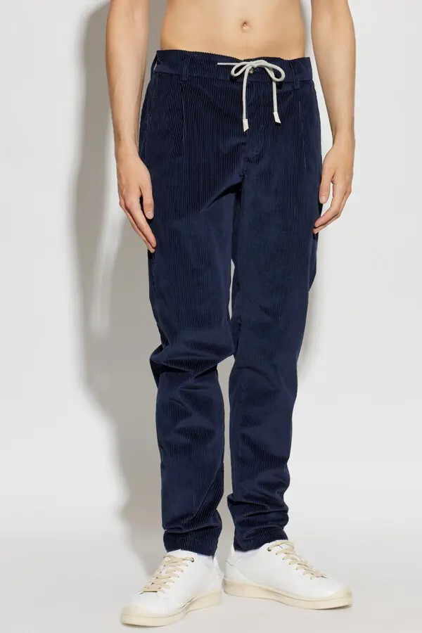 Eleventy Corduroy Trousers With Drawstring Waist - Navy Blue