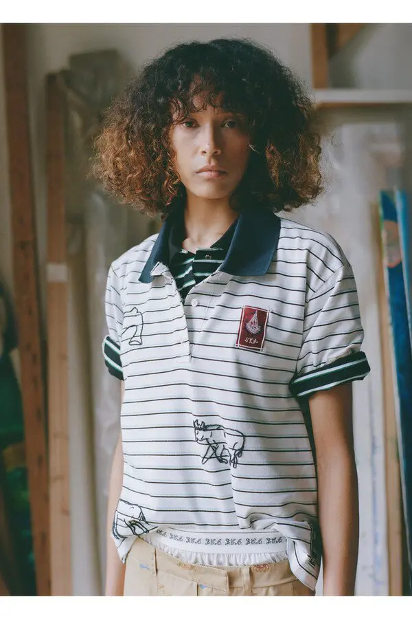 Sea Winslow Striped Embroidered Polo Top - White