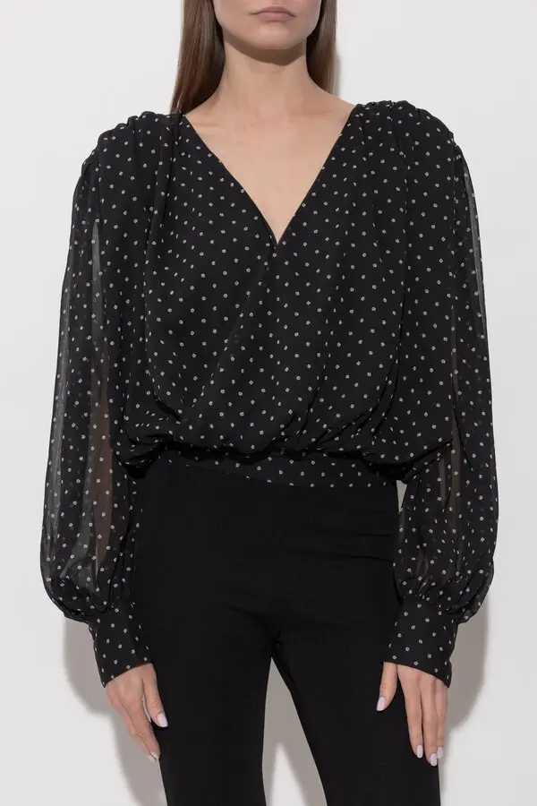 ROTATE BY BIRGER CHRISTENSEN V-neck Top With Floral Micro Dot Print