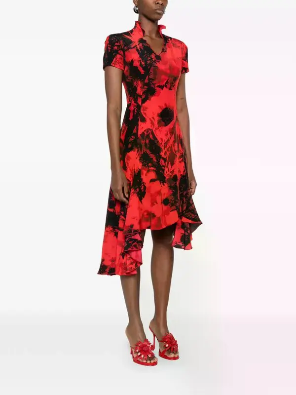 Alexander McQueen Floral Print Asymmetric Hem Dress