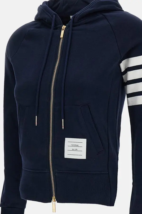 Thom Browne Fleece Classic Loopback 4-bar Zip Hoodie - Blu
