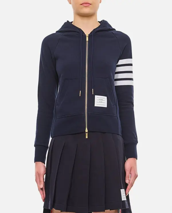 Thom Browne Fleece Classic Loopback 4-bar Zip Hoodie - Blue