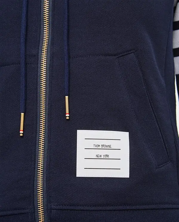 Thom Browne Fleece Classic Loopback 4-bar Zip Hoodie - Blue