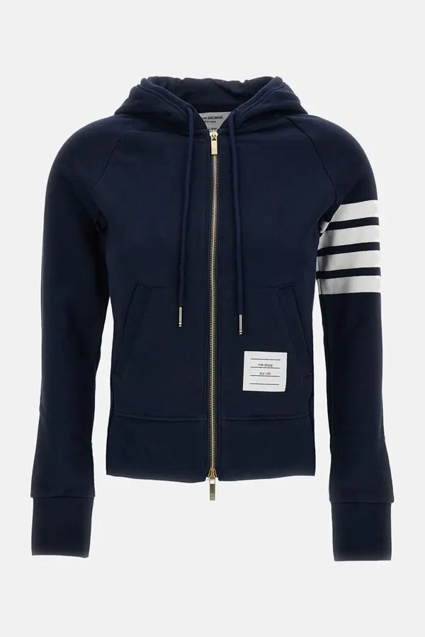 Thom Browne Fleece Classic Loopback 4-bar Zip Hoodie - Blue
