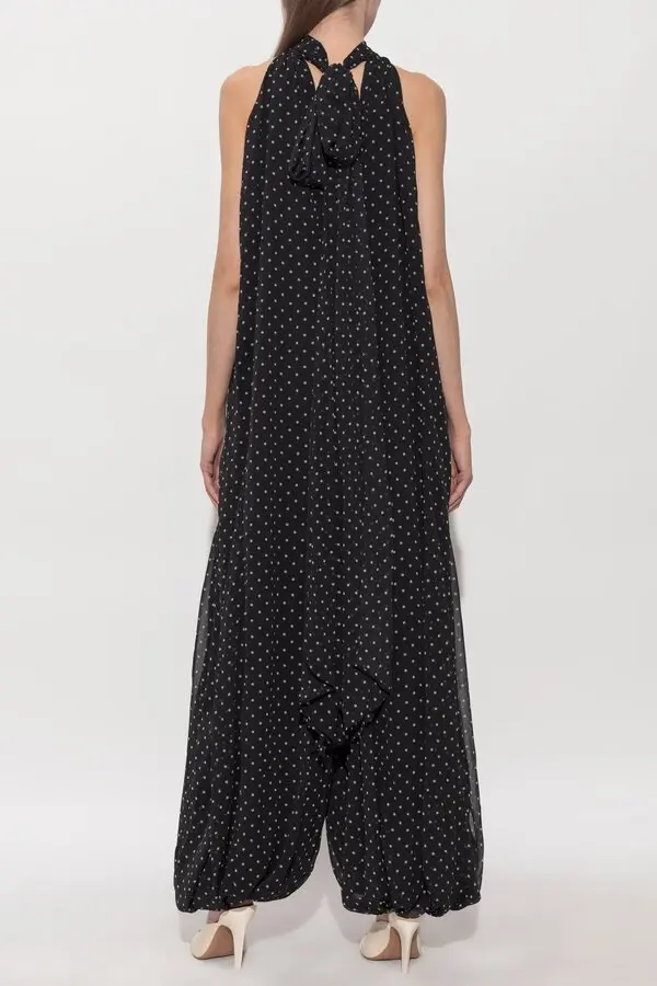 ROTATE BY BIRGER CHRISTENSEN Halter Neck Wide Leg Jumpsuit With Tie Detail - Black