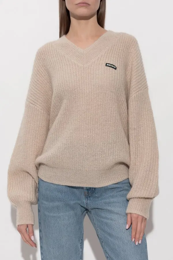 ROTATE BY BIRGER CHRISTENSEN V-neck Sweater With Dropped Shoulders And Logo Patch