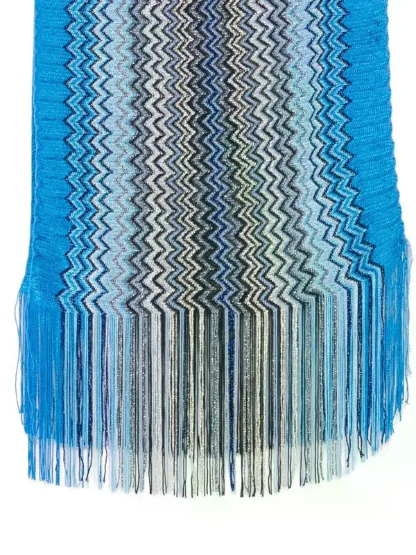 Missoni Zigzag-knit Fringed Scarf - Blue
