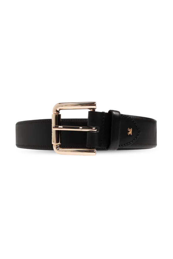Max Mara Esodo Leather Belt With Gold-tone Buckle - Black