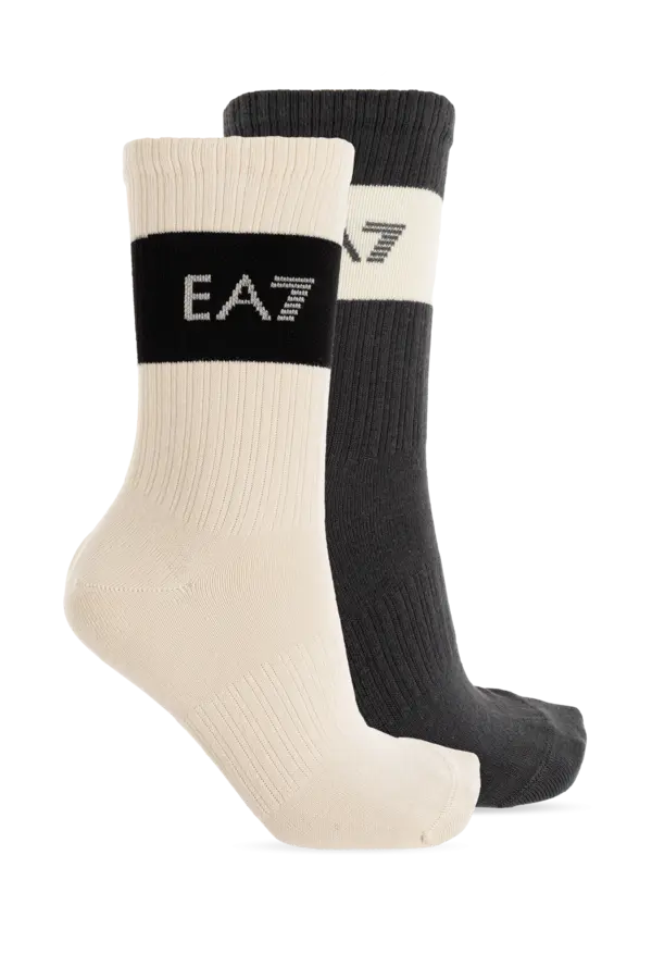 EA7 Two-pack Logo Socks - Cream