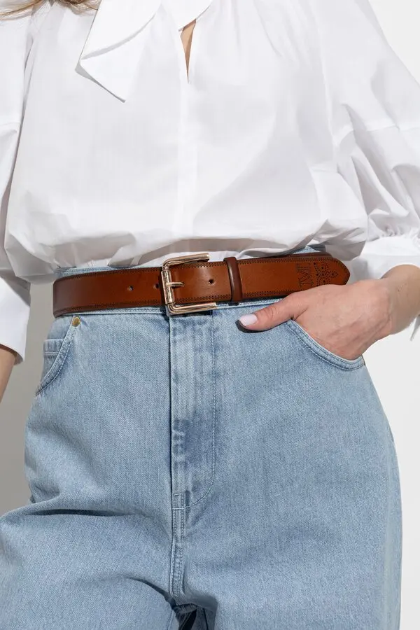 Max Mara Aziata' Leather Skinny Belt With Gold Tone Buckle - Brown