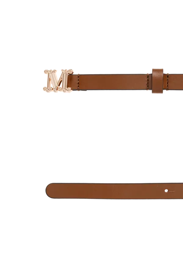 Max Mara Aziata' Leather Skinny Belt With Gold Tone Buckle - Brown