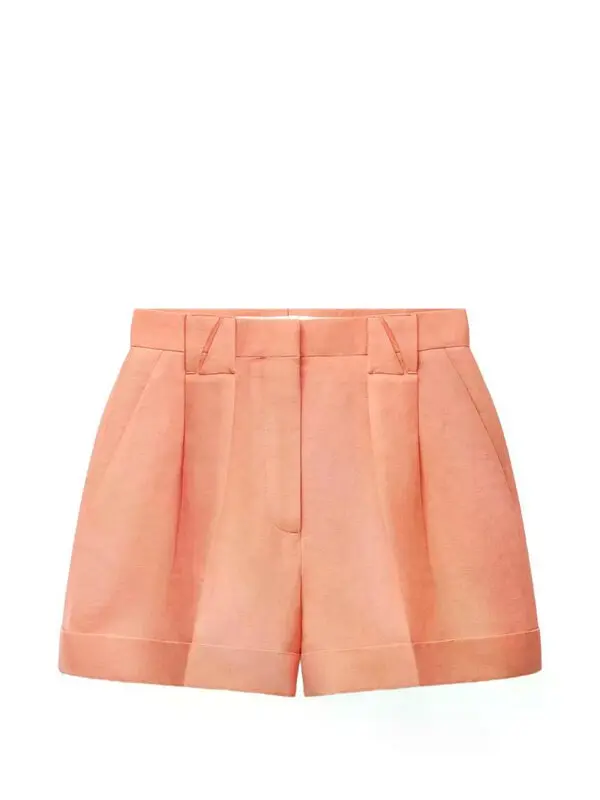 Versace Wool-linen Pleated Shorts With Medusa Hardware - Orange