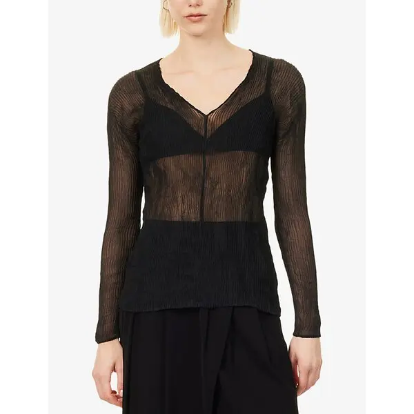 Issey Miyake Chiffon Twist Pleats Shirt - Black