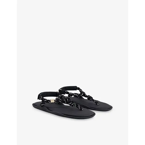 Flowze Flat Mixed-material Sandals With Toe-post And Lace Detail