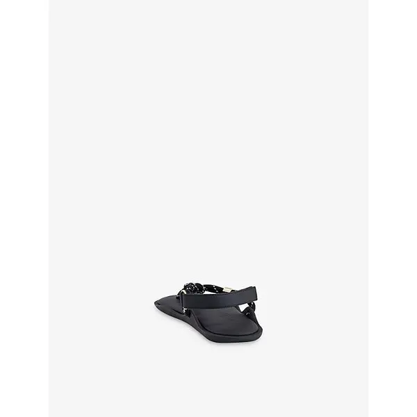 Flowze Flat Mixed-material Sandals With Toe-post And Lace Detail