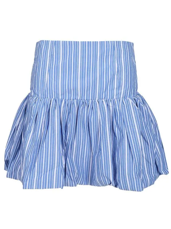 GANNI Striped Cotton Skirt With Balloon Hem - Blue