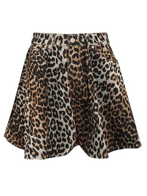 GANNI Leopard Print Denim Miniskirt