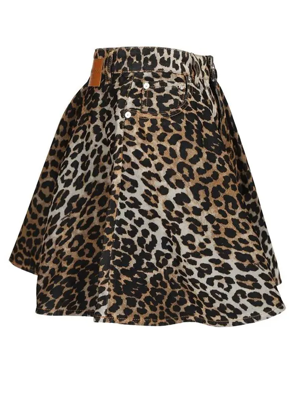 GANNI Leopard Print Denim Miniskirt