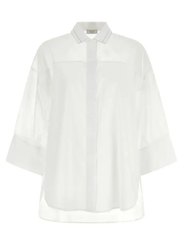 Peserico Stretch Cotton Poplin Shirt With Organza Insert - White