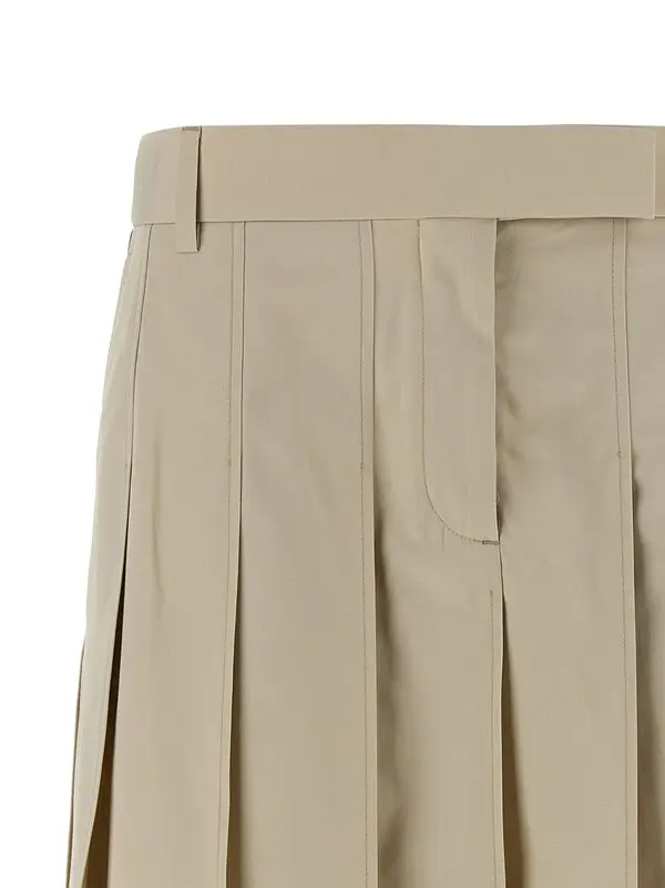 Thom Browne Pleated Cotton Mini Skirt With Rwb Ribbon Detail - Cream