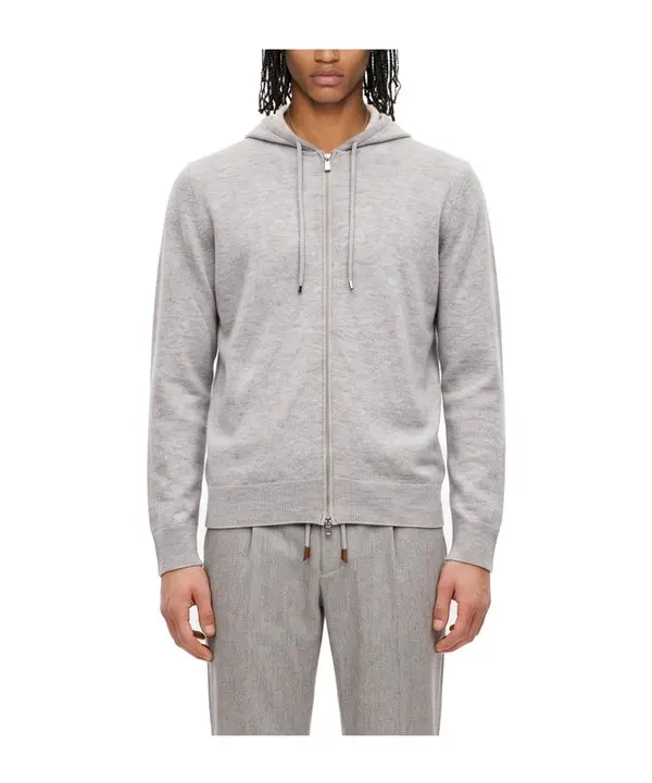 Eleventy Zip-up Knitted Hoodie - Grey