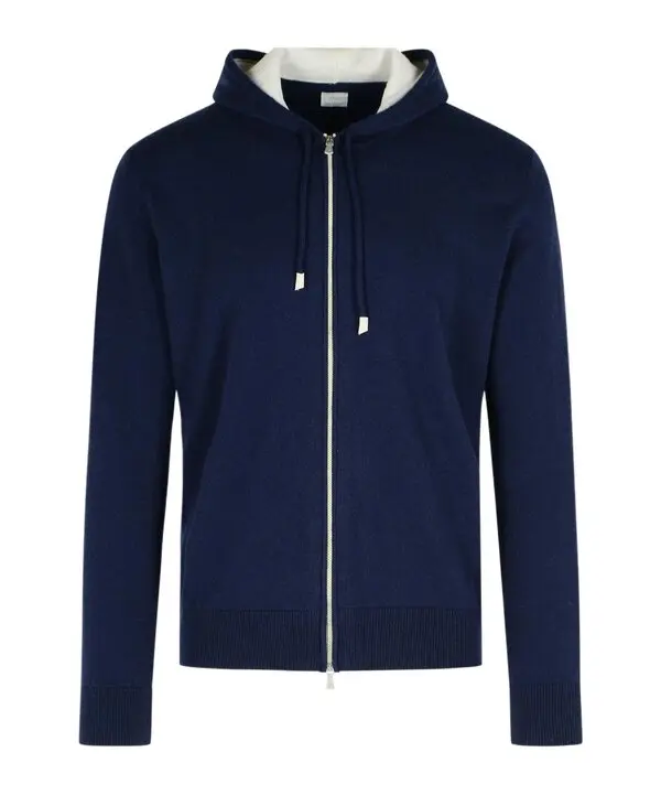 Eleventy Zip-up Knitted Hoodie - Blue