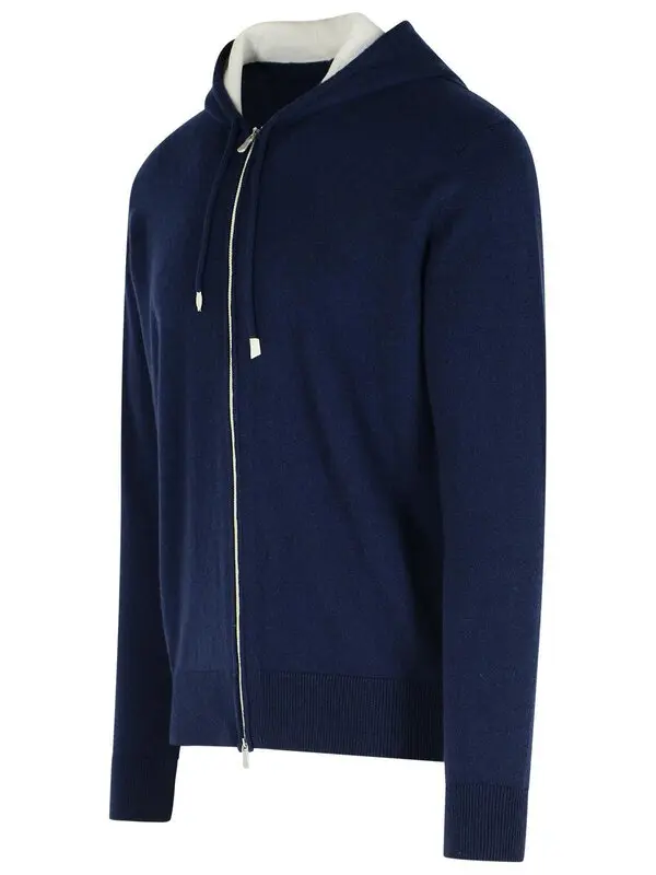Eleventy Zip-up Knitted Hoodie - Blue