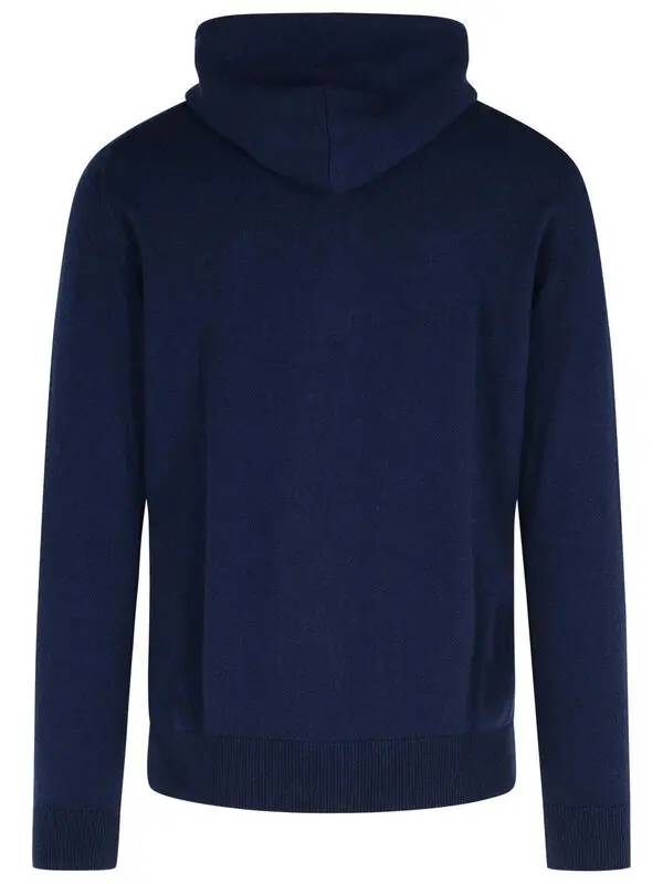 Eleventy Zip-up Knitted Hoodie - Blue