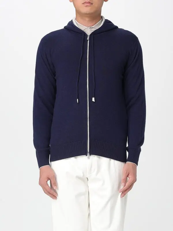 Eleventy Zip-up Knitted Hoodie - Blue