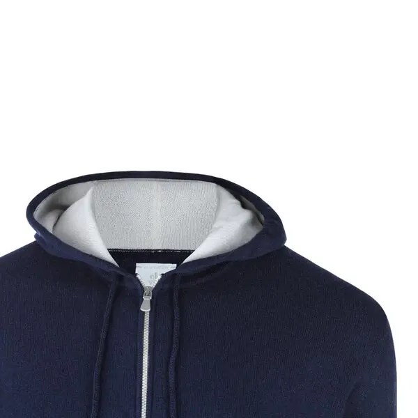 Eleventy Zip-up Knitted Hoodie - Blue