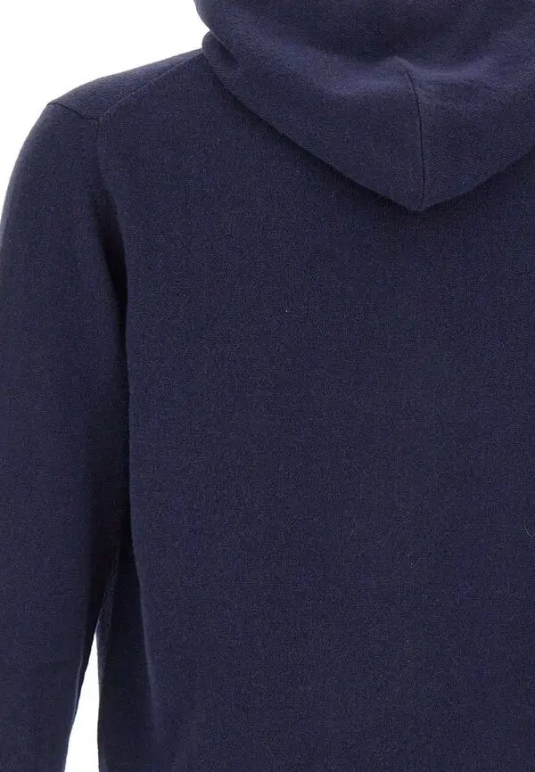 Eleventy Zip-up Knitted Hoodie - Blue