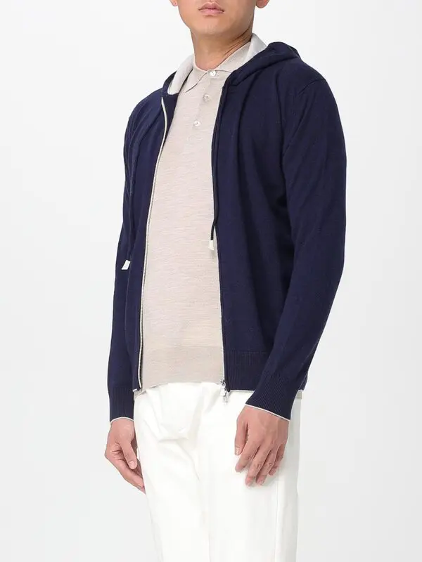 Eleventy Zip-up Knitted Hoodie - Blue