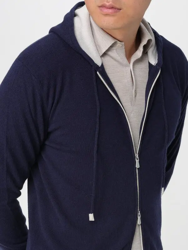 Eleventy Zip-up Knitted Hoodie - Blue