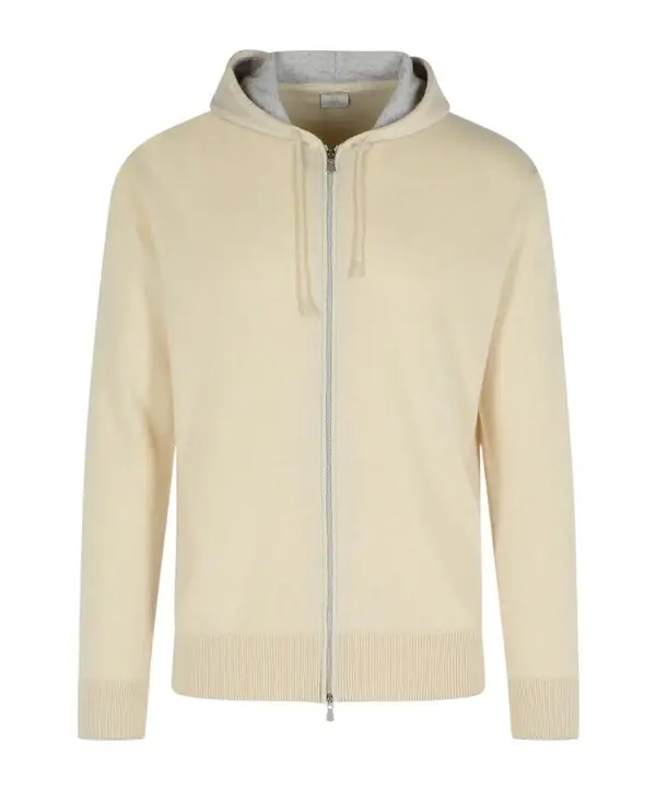 Eleventy Zip-up Knitted Hoodie - Beige