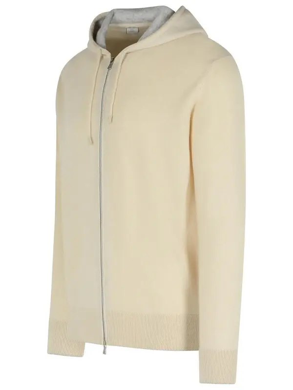 Eleventy Zip-up Knitted Hoodie - Beige