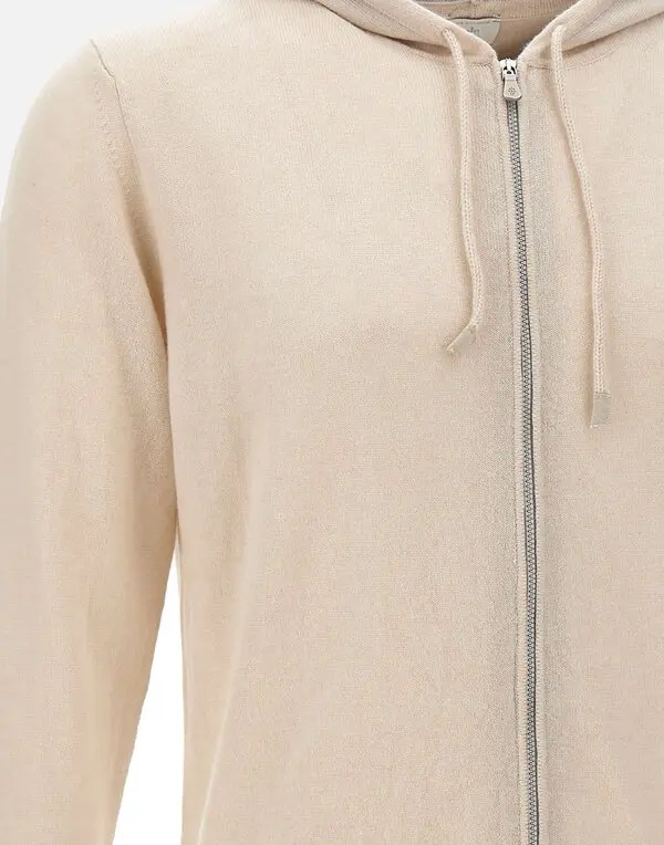 Eleventy Zip-up Knitted Hoodie - Beige