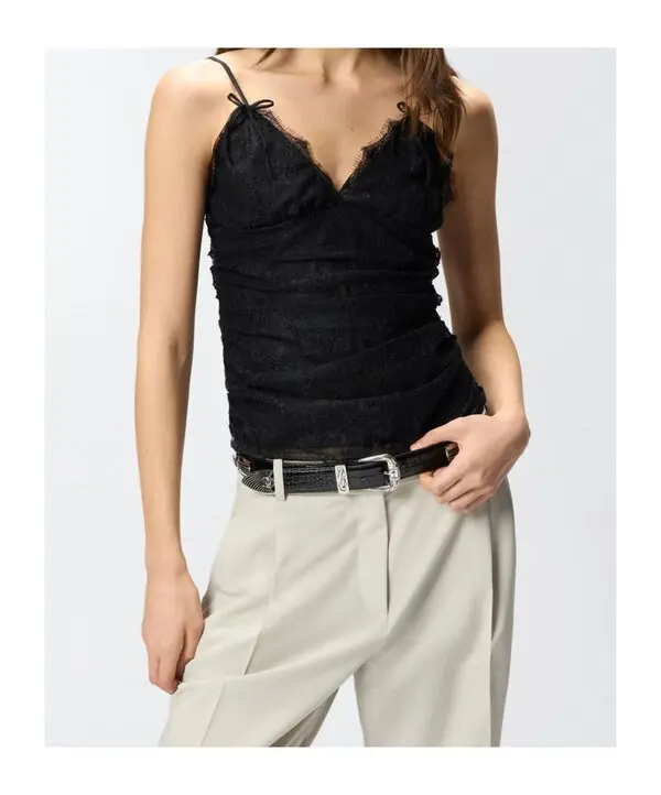 Pinko V-neck Lace Ruched Top