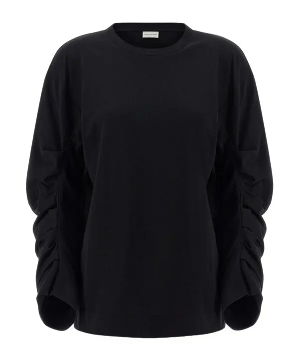 Dries Van Noten Long-sleeve Crew-neck T-shirt With Pleated Sleeves