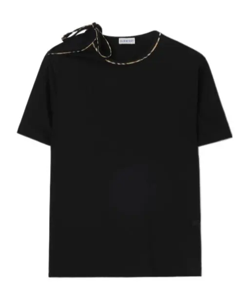 Burberry Checked-trim Tie-detail T-shirt - Black