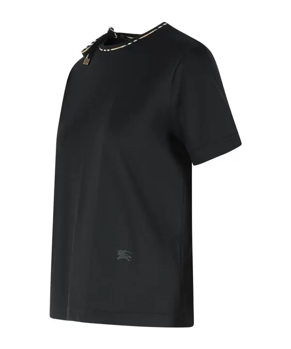 Burberry Checked-trim Tie-detail T-shirt - Black