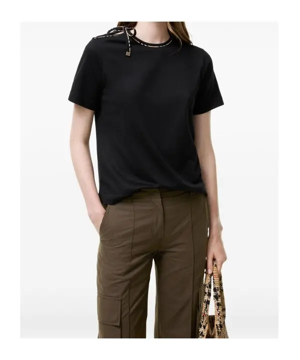 Burberry Checked-trim Tie-detail T-shirt - Black