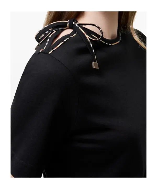 Burberry Checked-trim Tie-detail T-shirt - Black