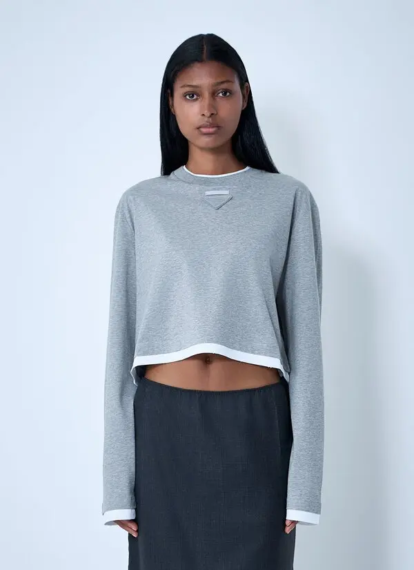 Prada Logo Motif Cotton Jersey T-shirt - Gray